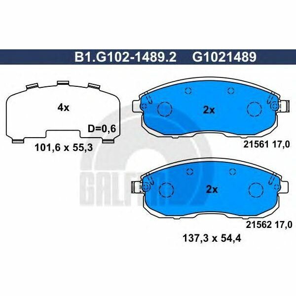 Колодки тормозные передние GALFER B1-G102-1489-2 Nissan Cube, Juke, Teana, Tiida, Renault Latitude, Suzuki Sx4 1.2-3.5 03->