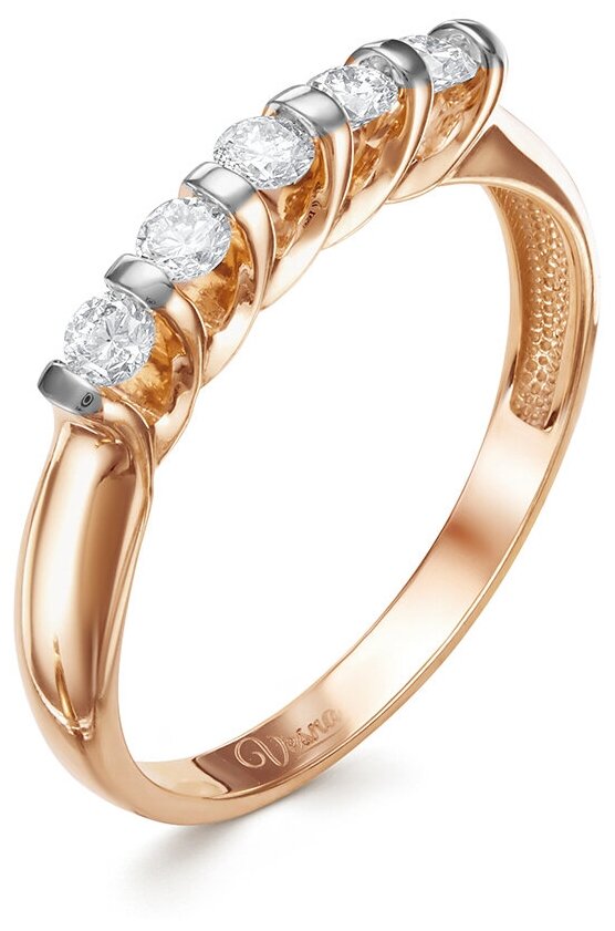 Кольцо дорожка, красное золото, 585 проба, родирование, бриллиант