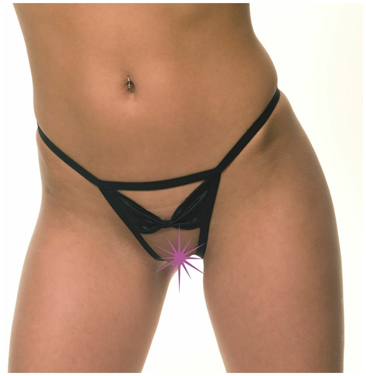 Трусики бикини с открытой зоной и декоративным бантом, черные, размер L-XL, полиамид/эластан, La Blinque