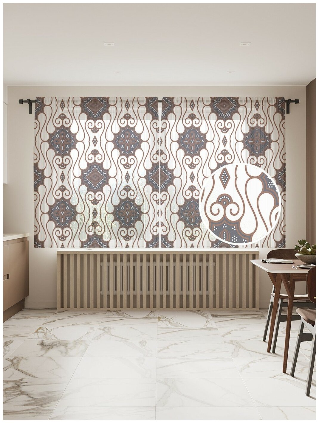 Фототюль JoyArty "Кудрявые цветы", 145x180 см (2 полотна со шторной лентой + 50 крючков)