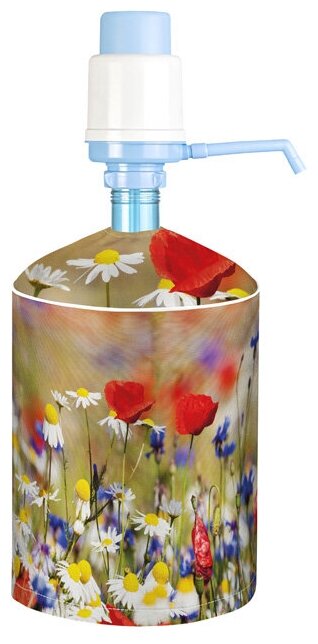 Чехол декоративный DECORATOR "аква Нью" принт полевые ромашки, для помпы, плотный, ткань оксфорд, на бутыль 19 л