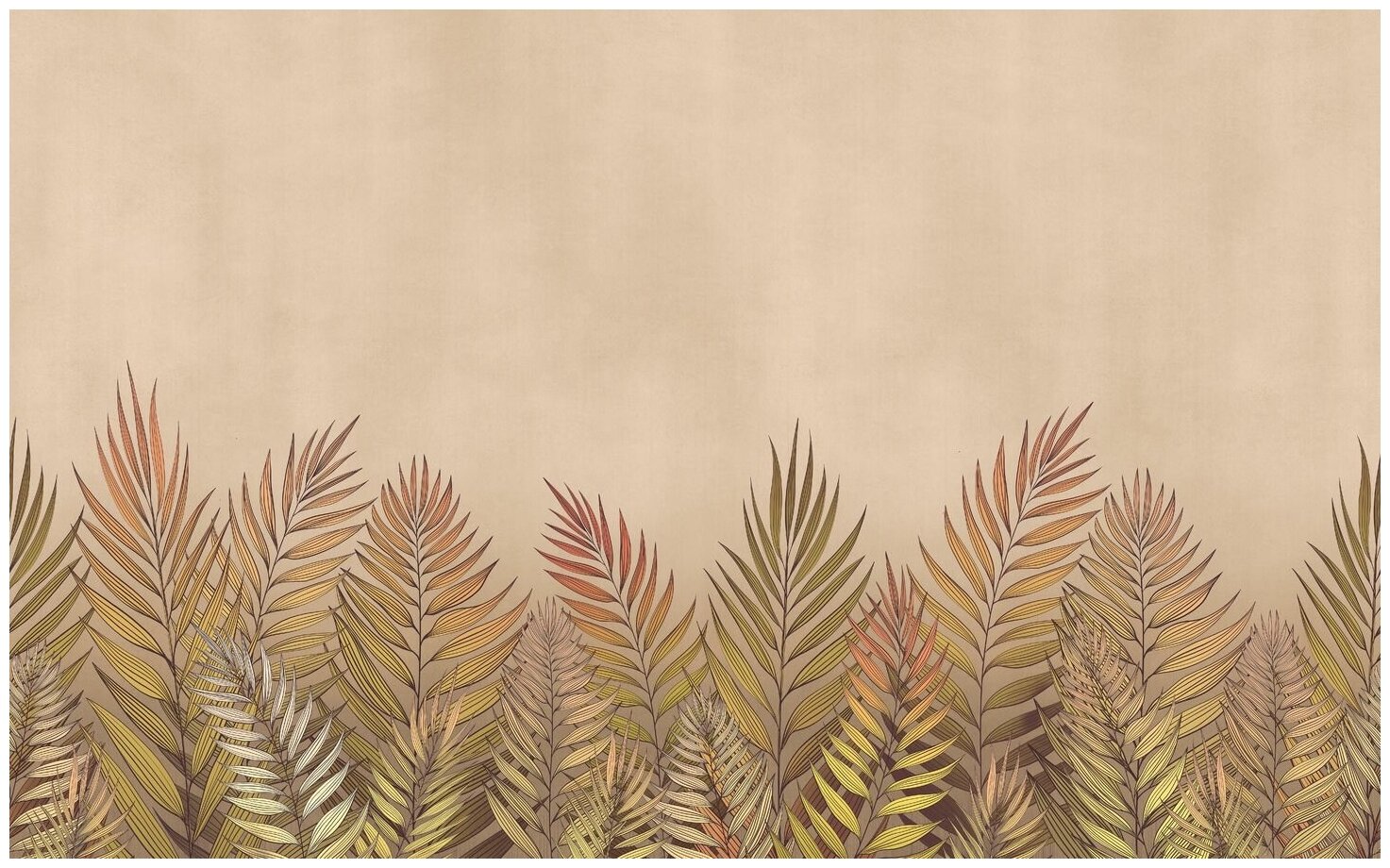 Фотообои Уютная стена "Резные листья пальм на светлом фоне" 440х270 см Виниловые Бесшовные (единым полотном)