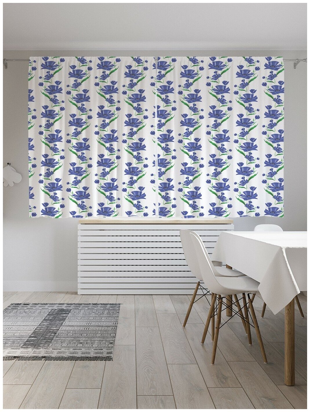 Фотошторы короткие "Нежные васильки", 2 полотна шириной по 145 см, высота 180 см, JoyArty