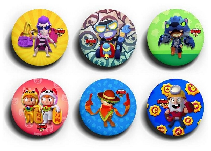 Значки BS6 "Brawl stars Браво старс (Динамайк, Эдгар, леон, Карл, Нэко ...