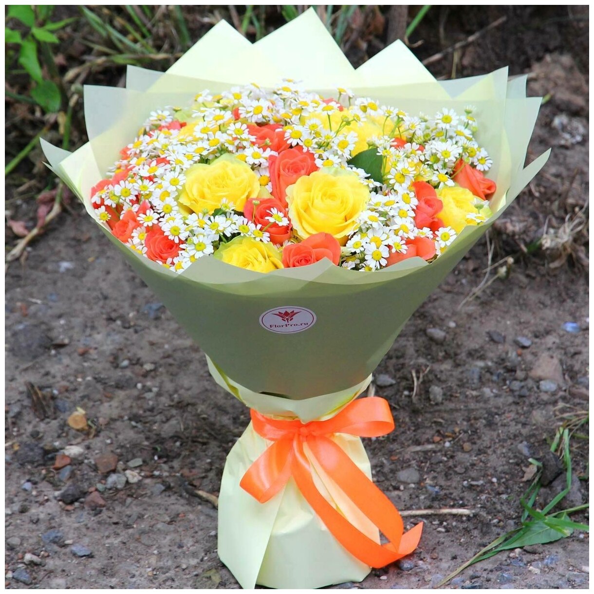 Букет розы с ромашками