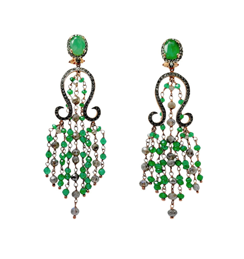 Серьги, серебро, 925 проба, фианит, лабрадорит, агат, берилл