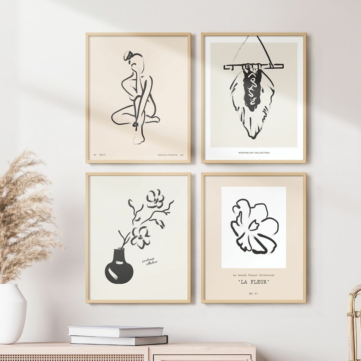 Постер 4 шт 40x50 без рамки "Нежный бохо" набор картин для интерьера