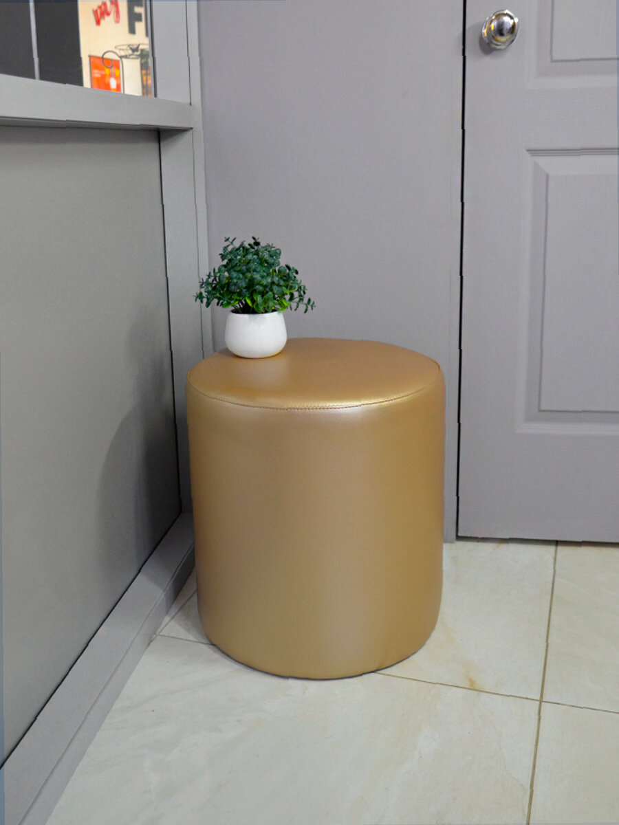 Прочный круглый пуфик для спальни 049, Искусственная кожа, 40х40х40 см.