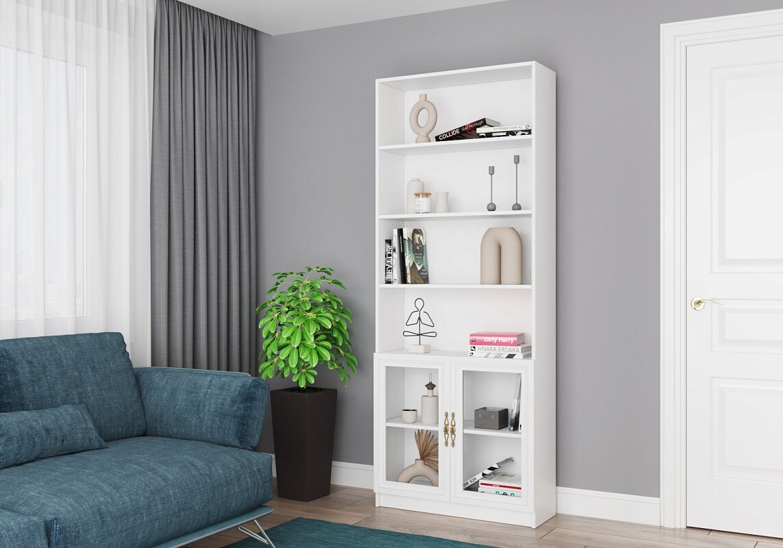 Книжный шкаф МебельЛэнд24 Карлос - 22 Белый 80x29x203