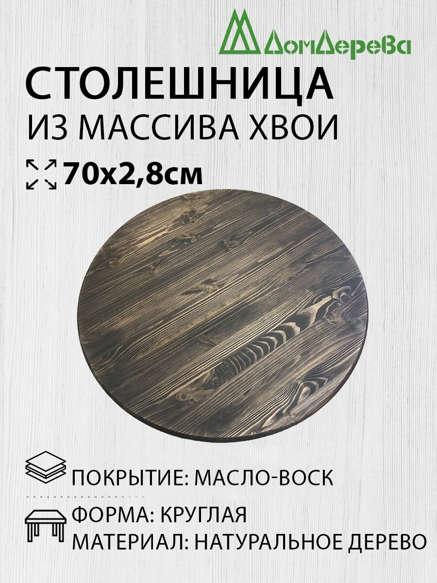 Столешница для стола деревянная 700х28мм Круглая покрытая маслом цвет Орех