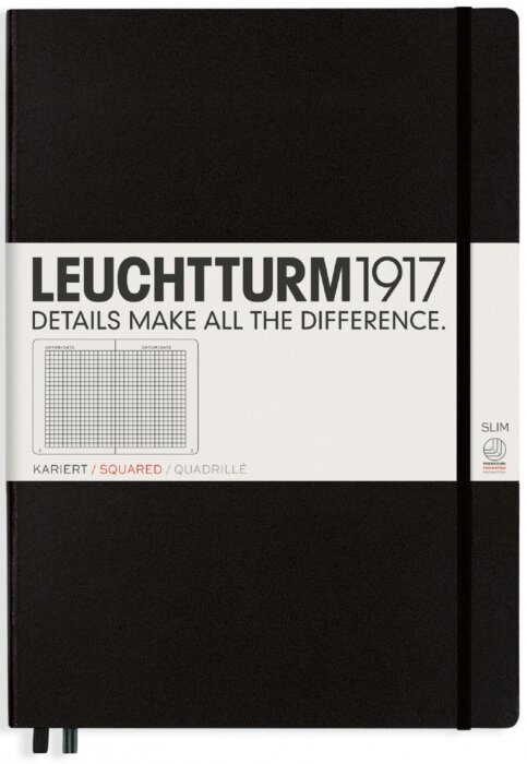 Leuchtturm 310174 Блокнот leuchtturm master slim, a4, 100 г/м2, 123 стр, в клетку, твердая обложка, черный