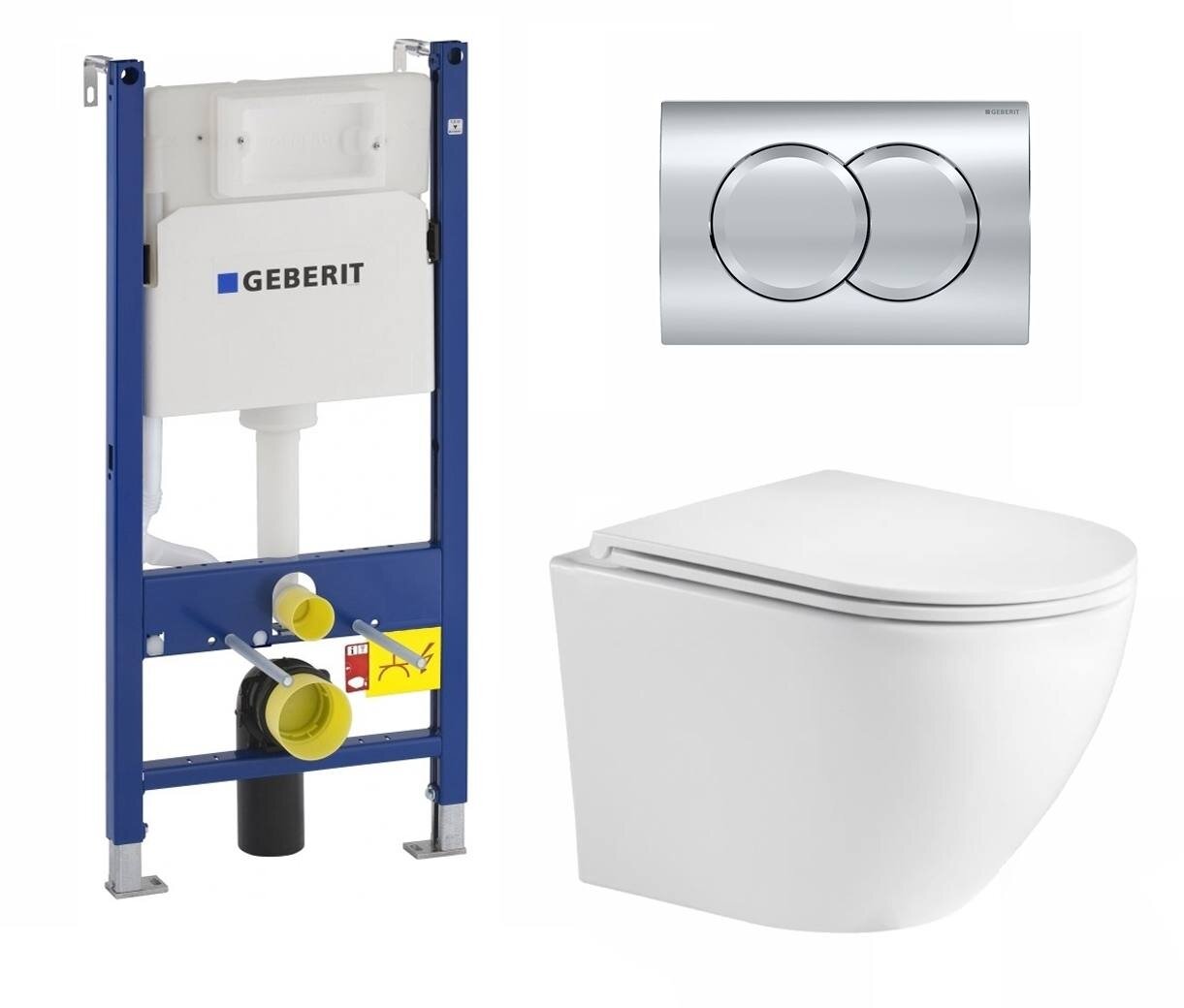 Комплект 3 в 1 инсталляция Geberit Duofix + Подвесной унитаз WeltWasser Merzbach 043 GL-WT микролифт белый + кнопка хром Delta01