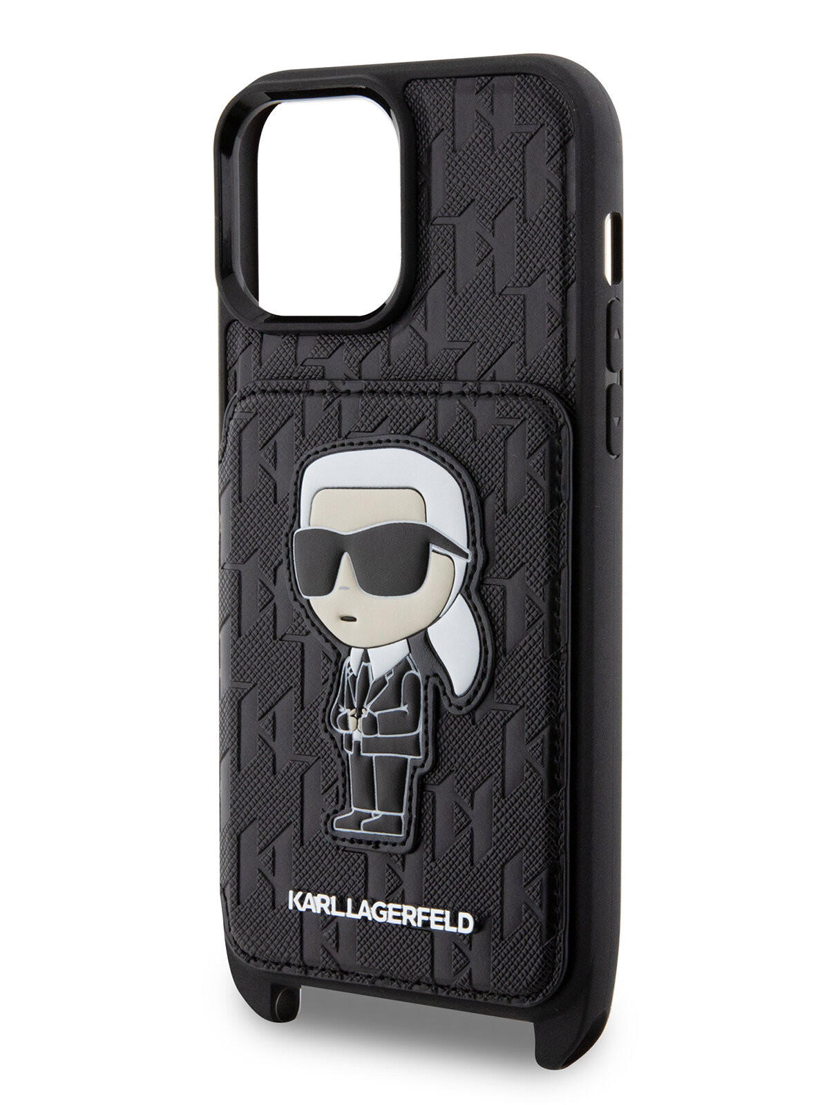Lagerfeld для iPhone 15 Pro Max чехол Crossbody cardslot PU Saffiano Monogram NFT Karl Ikon Hard Blk