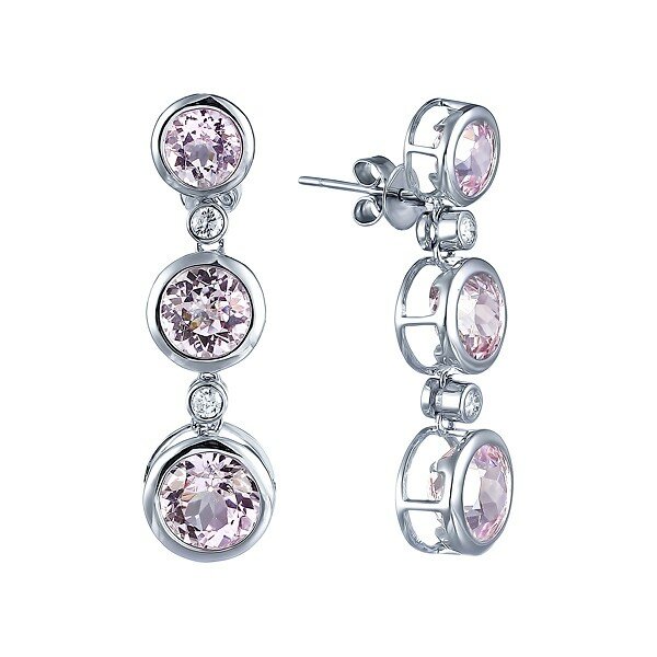 Серьги, белое золото, 750 проба, кварц, бриллиант
