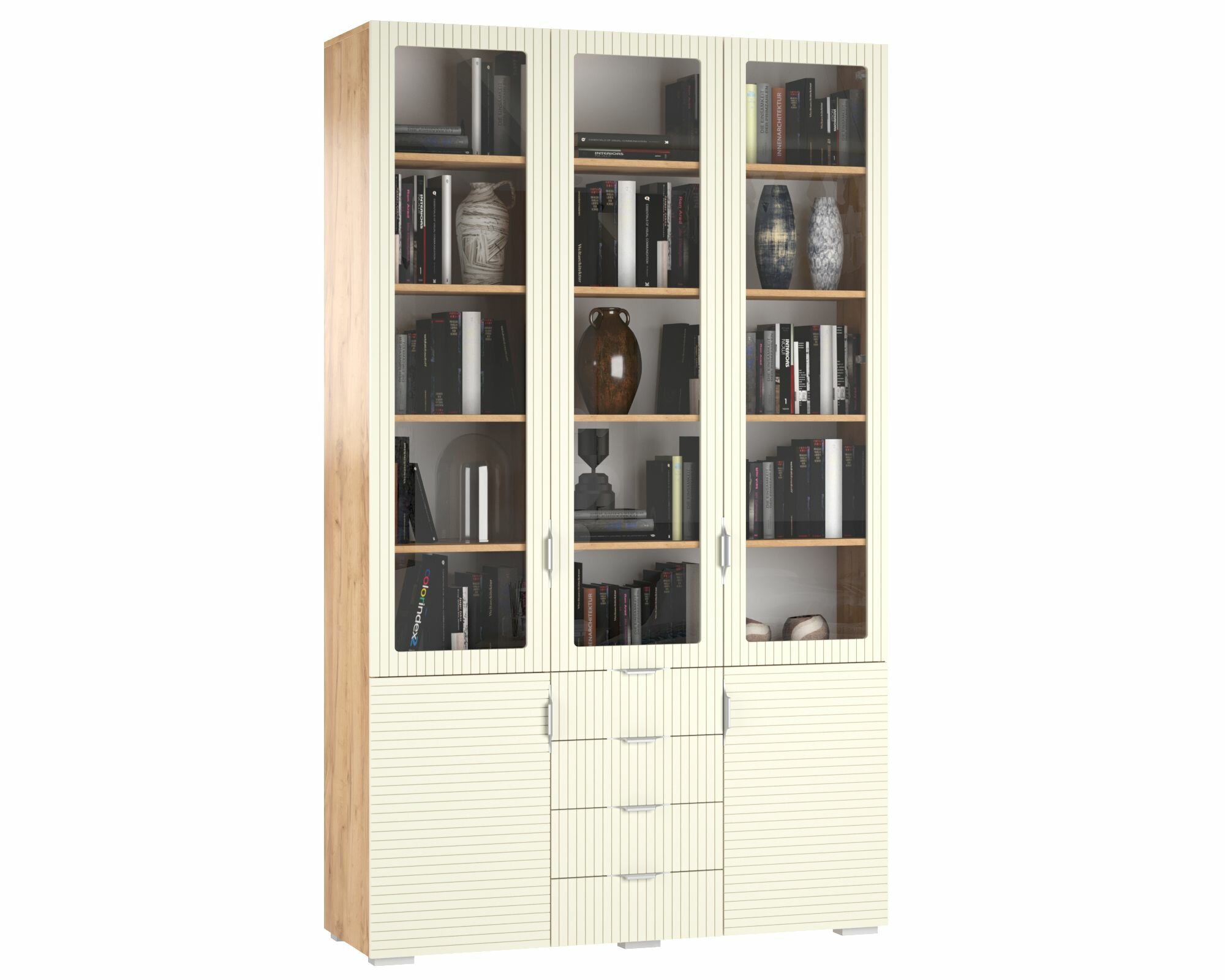 Книжный шкаф "Аметист 6" 120х200х40, дуб крафт золотой / палома