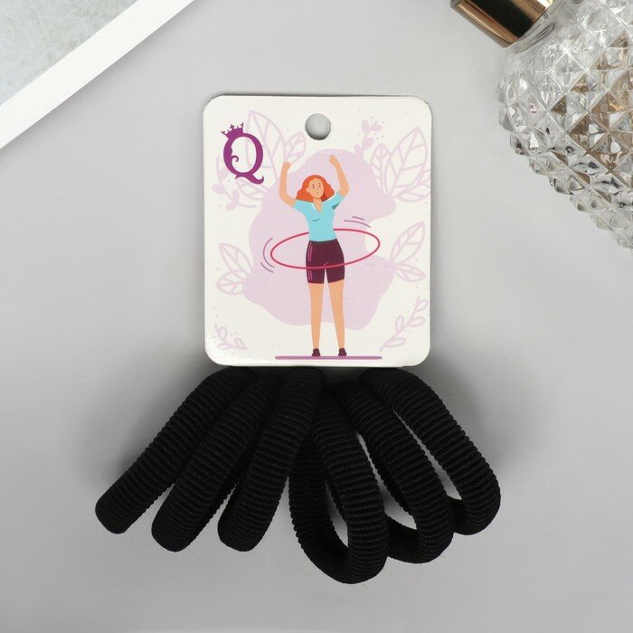 Резинки для волос QF «Вероника», набор 6 шт, обруч, 4 см, чёрные