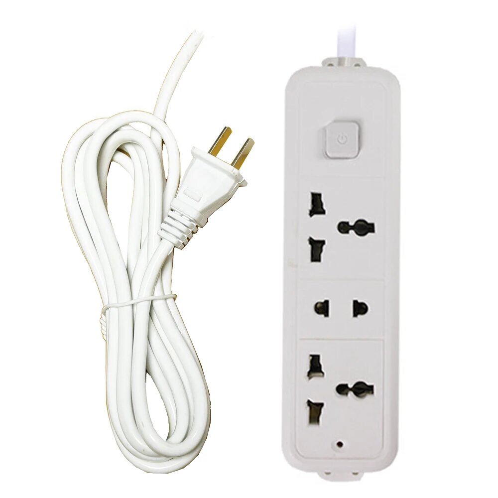 Удлинитель розетки 4-х местный US Plug Type, 10А, 3м, белый
