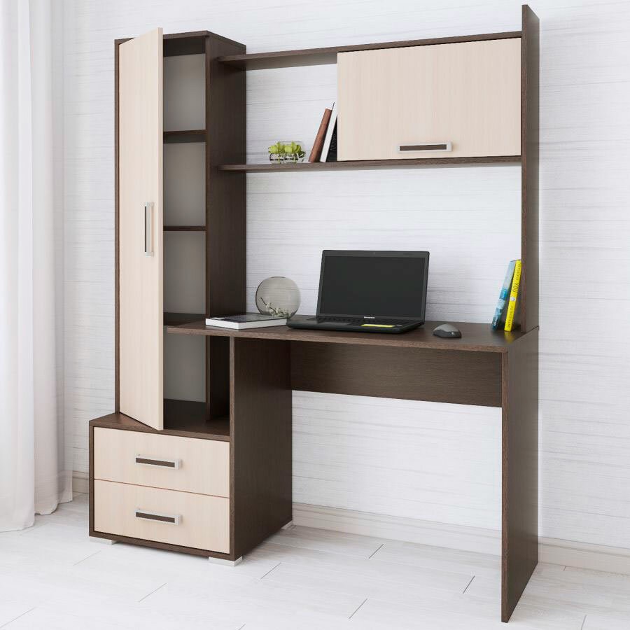 Стол компьютерный Квартет-9 (1400*1716*550) венге и дуб молочный