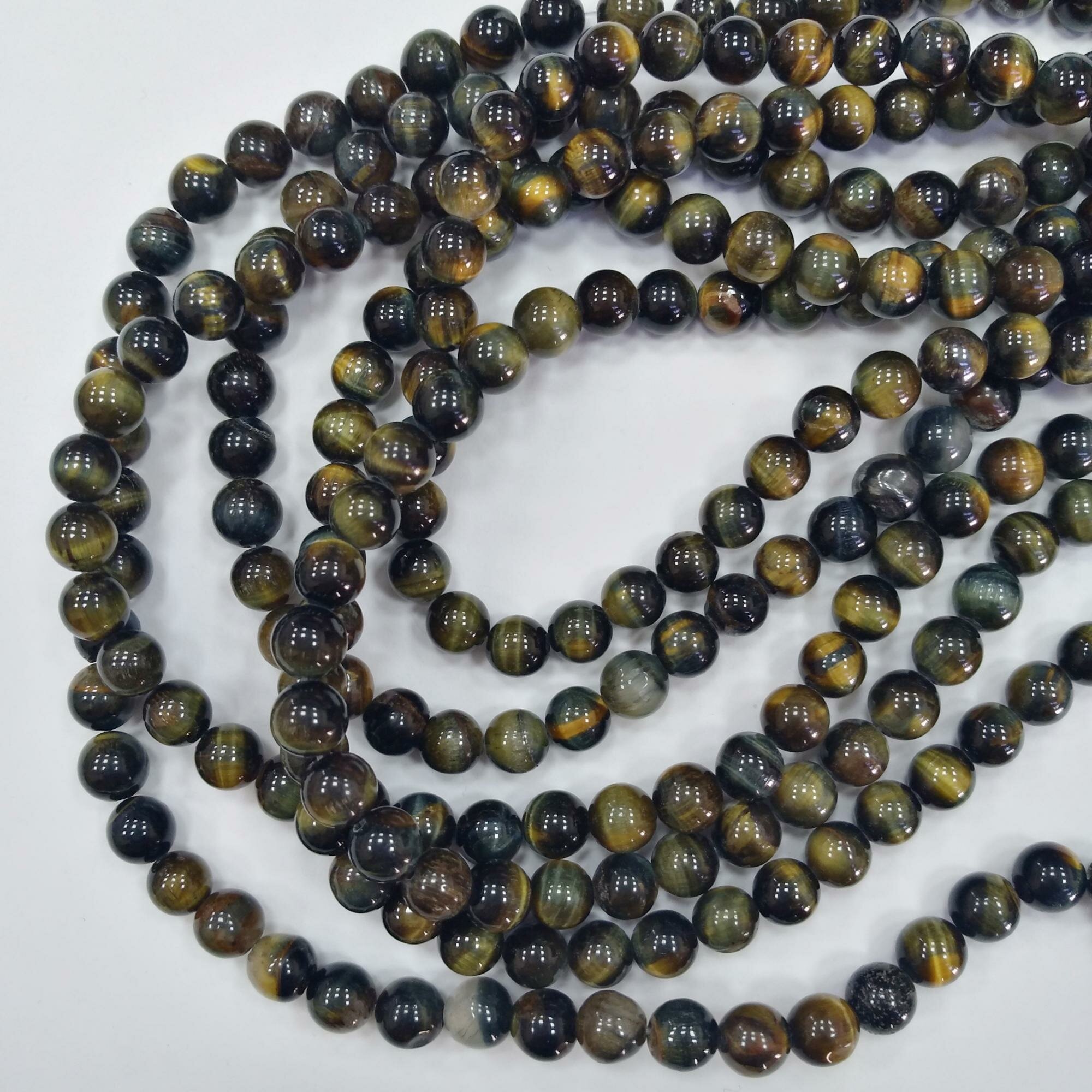 Бусины каменные, тигрово-соколиный глаз, 6мм, 67 шт, низка