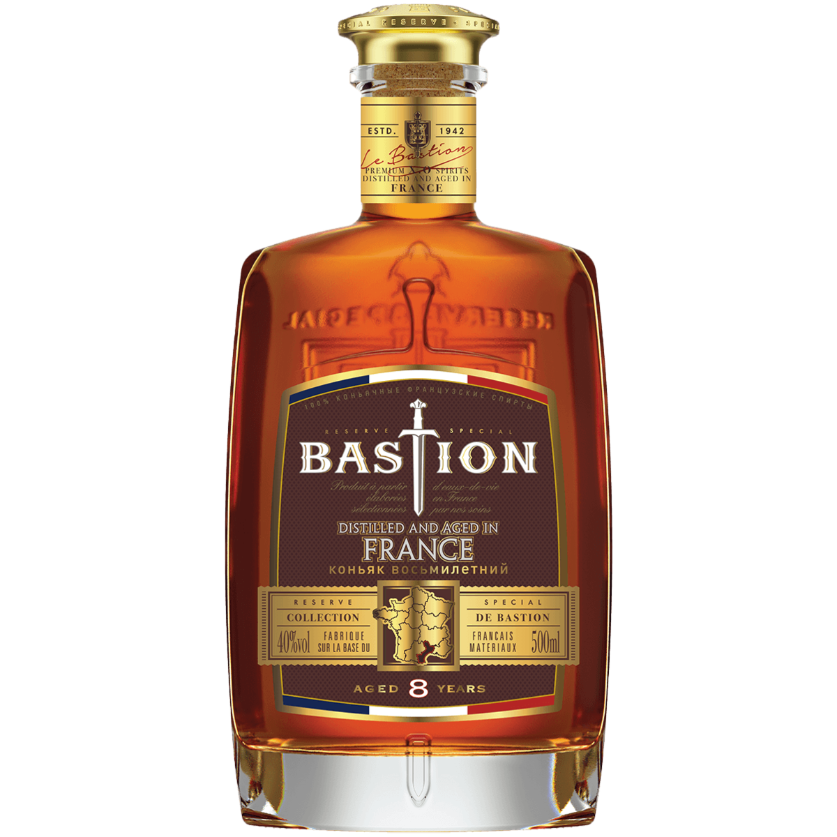 Коньяк "Bastion" France, 8 лет выдержки, 0,5 л, 40% алк, Россия