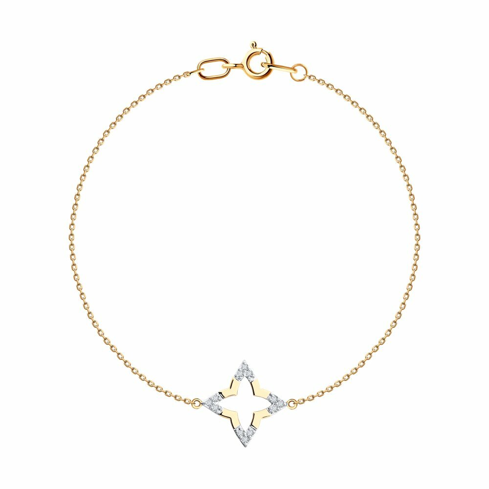 Браслет, красное золото, 585 проба, фианит