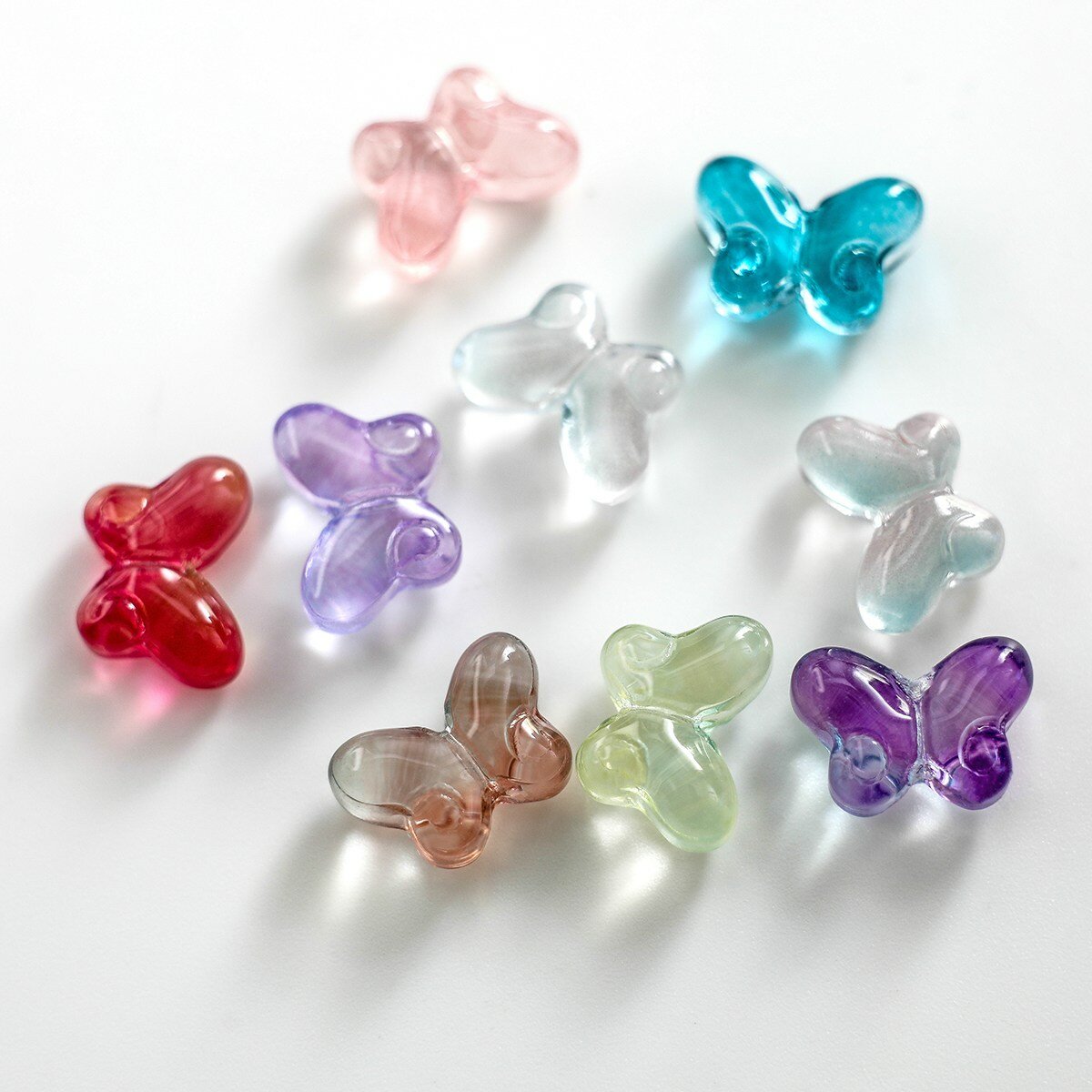 Бусины стеклянные бабочки 20 шт, размер 14x10x5.5 мм, разные цвета в упаковке