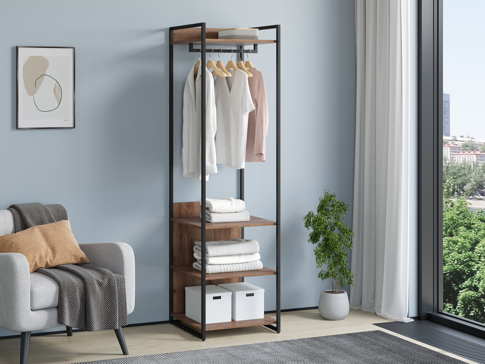 Стеллаж Urban Лофт 03 Черный/Дуб крафт табак