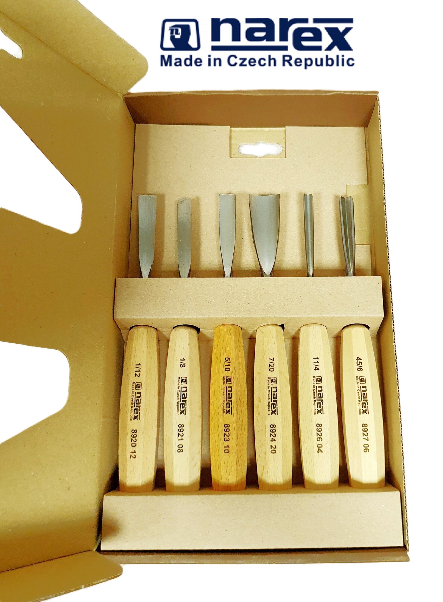 Набор из 6 резцов по дереву NAREX Standart 894720 в картонной коробке (4,6,8,10,12,20мм)
