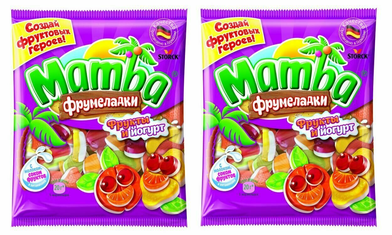 Жевательный мармелад Mamba Фрукты и йогурт 70 г х 2 штуки