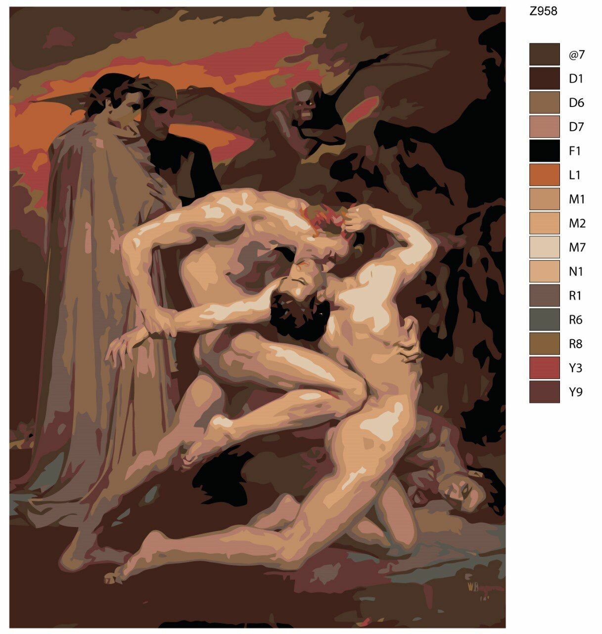 Картина по номерам Z-958 "Репродукция Вильяма Адольфа Бугро-Данте и Вергилий в аду" 80x100