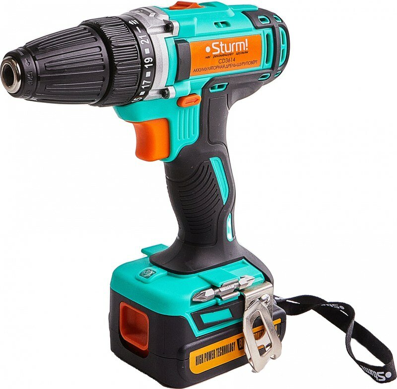 Дрель-шуруповерт аккумуляторная Sturm! CD-3614 14.4В, 1BatterySystem, 2аккx2.0Ач LiIon, 15/28Нм, подсв, кейс