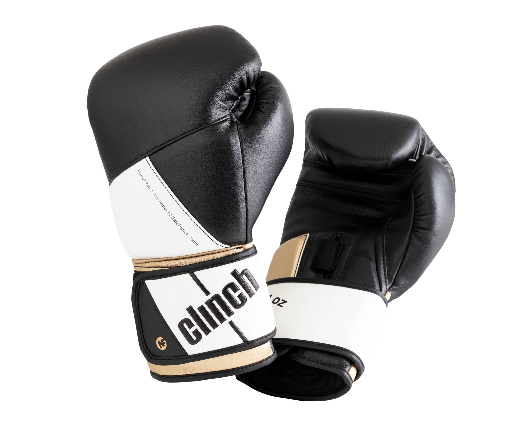 Перчатки боксерские Clinch Pro NF черно-бело-золотые (вес 16 унций)