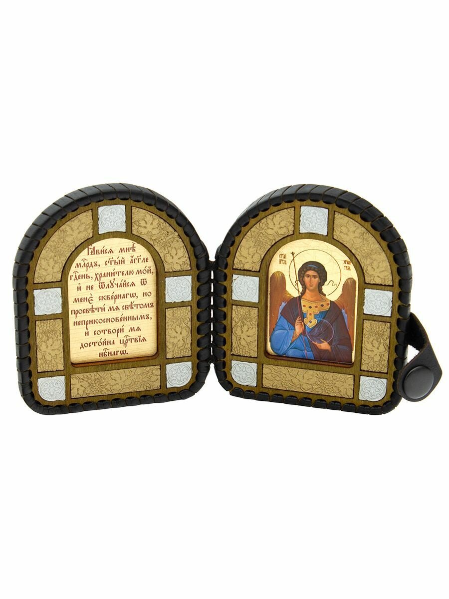 Складень кожаный Ангел Хранитель с молитвой, размер 7х8,5см.
