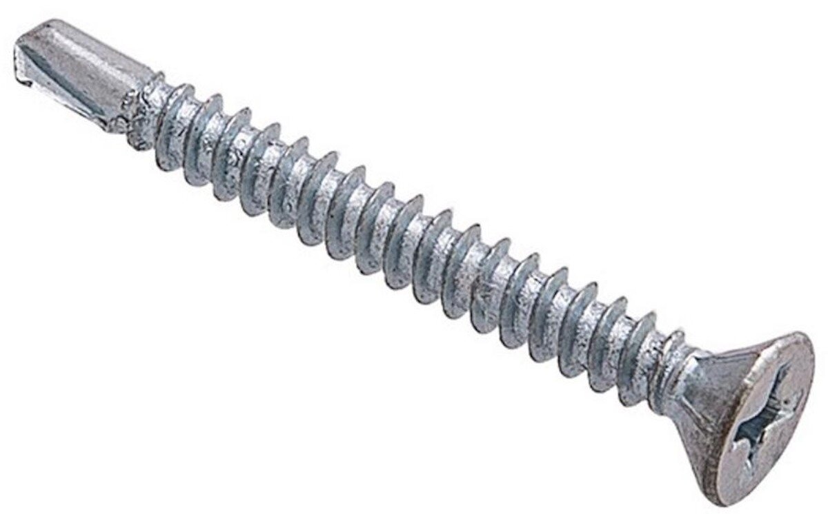 Саморез Стройбат для монтажа окон с буром и потайной головкой из стали, цвет цинк, 3.9х32мм, PH2, 200шт. в упаковке / крепеж