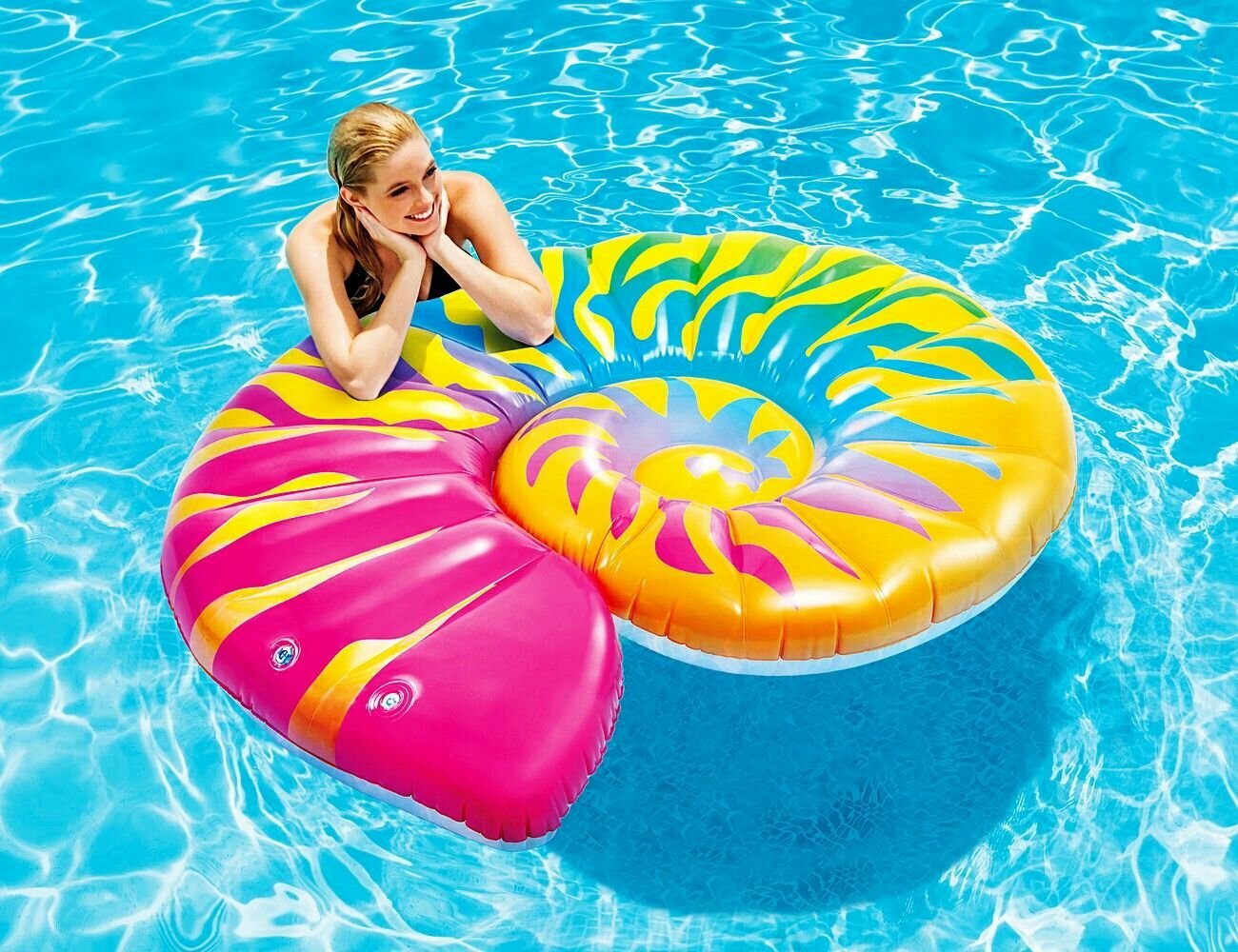 Надувной матрас-плот Радужная ракушка, 157х127х25 см, 58791