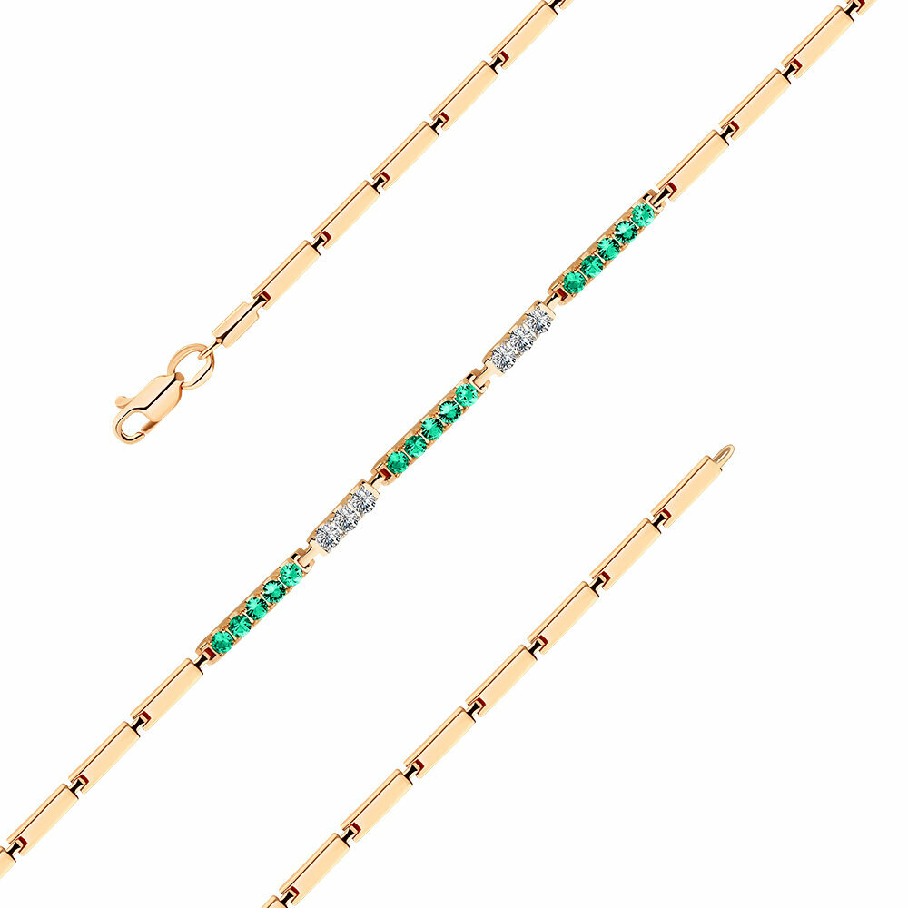 Браслет, красное золото, 585 проба, бриллиант, изумруд