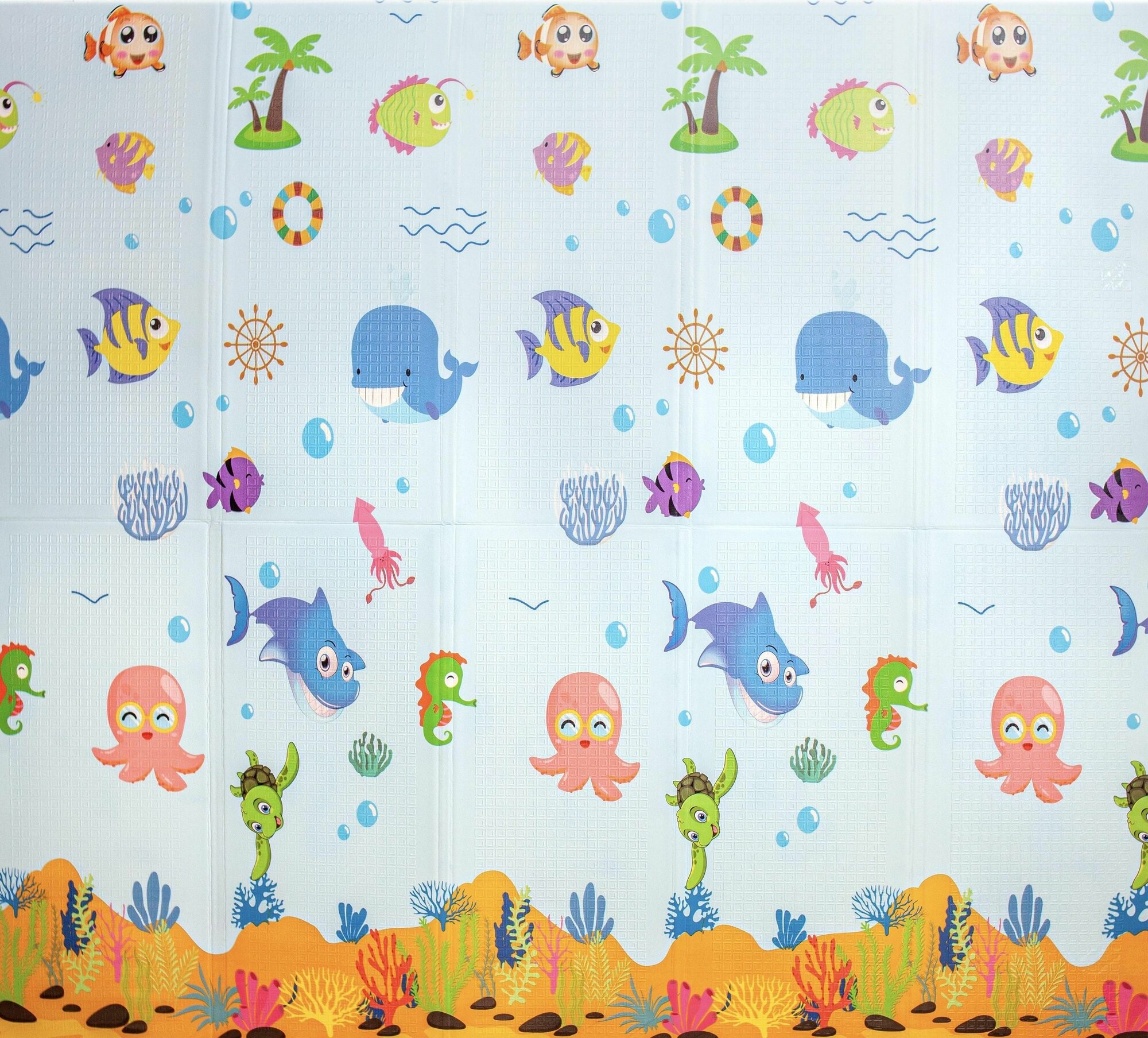 Коврик детский для ползания 180х200 ALEX CARE KIDS Веселые зверушки/ Морской мир, складной развивающий игровой двусторонний на пол для новорожденных малышей термоковрик пазл.