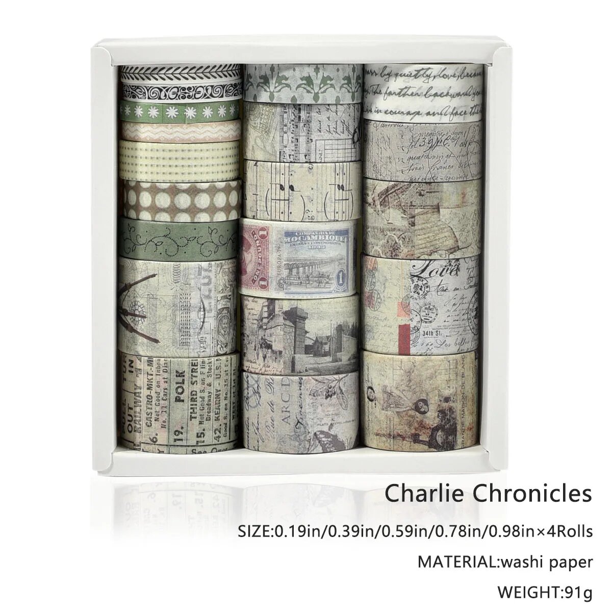 Винтажная лента Washi Charlie Chronicles, 4 рулона
