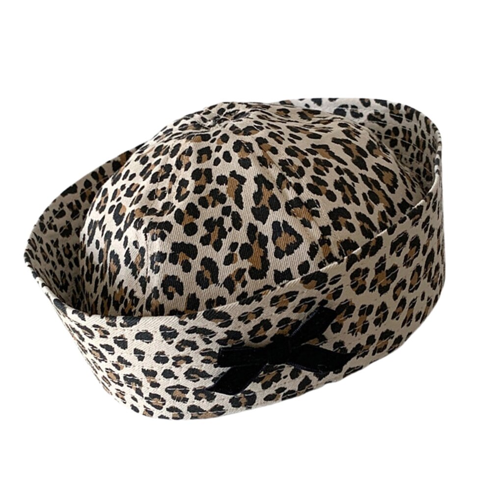 Leopard Bowknot Beret Caps for Adult Teens Sailor Hat Eye Catching Fisherman Hat