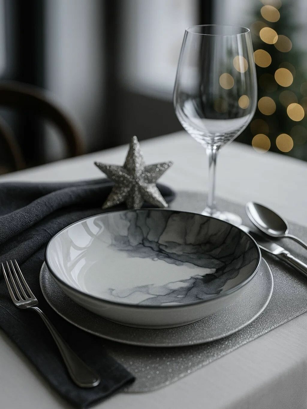 Тарелка круглая глубокая, салатник GURAL "Marble" 1 шт, 20 см, 500мл, мраморный. Профессиональный фарфор. Турция