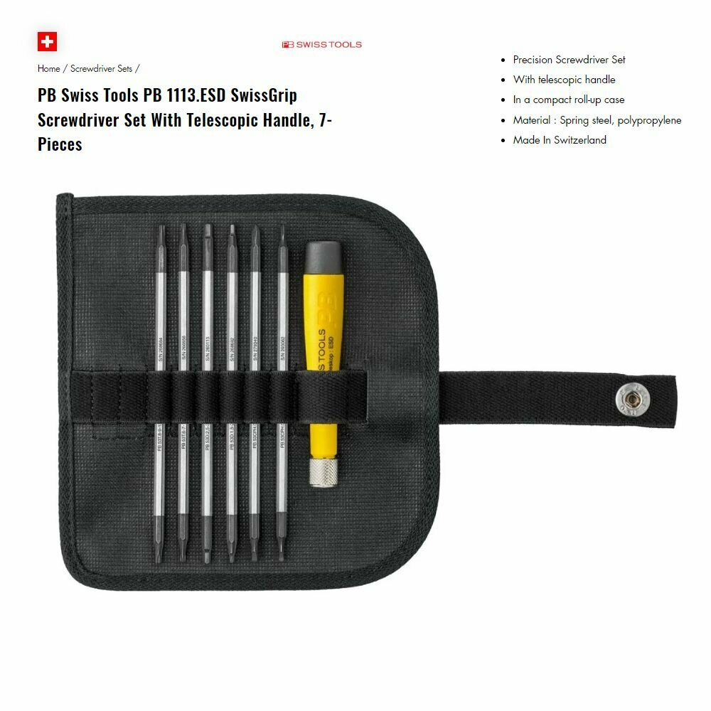 Набор ESD с двусторонними прецизионными комбинированными жалами SL PH TX HEX серии PB Swiss Tools PB 1113. ESD 7 пр. /6619 1002 Fplus