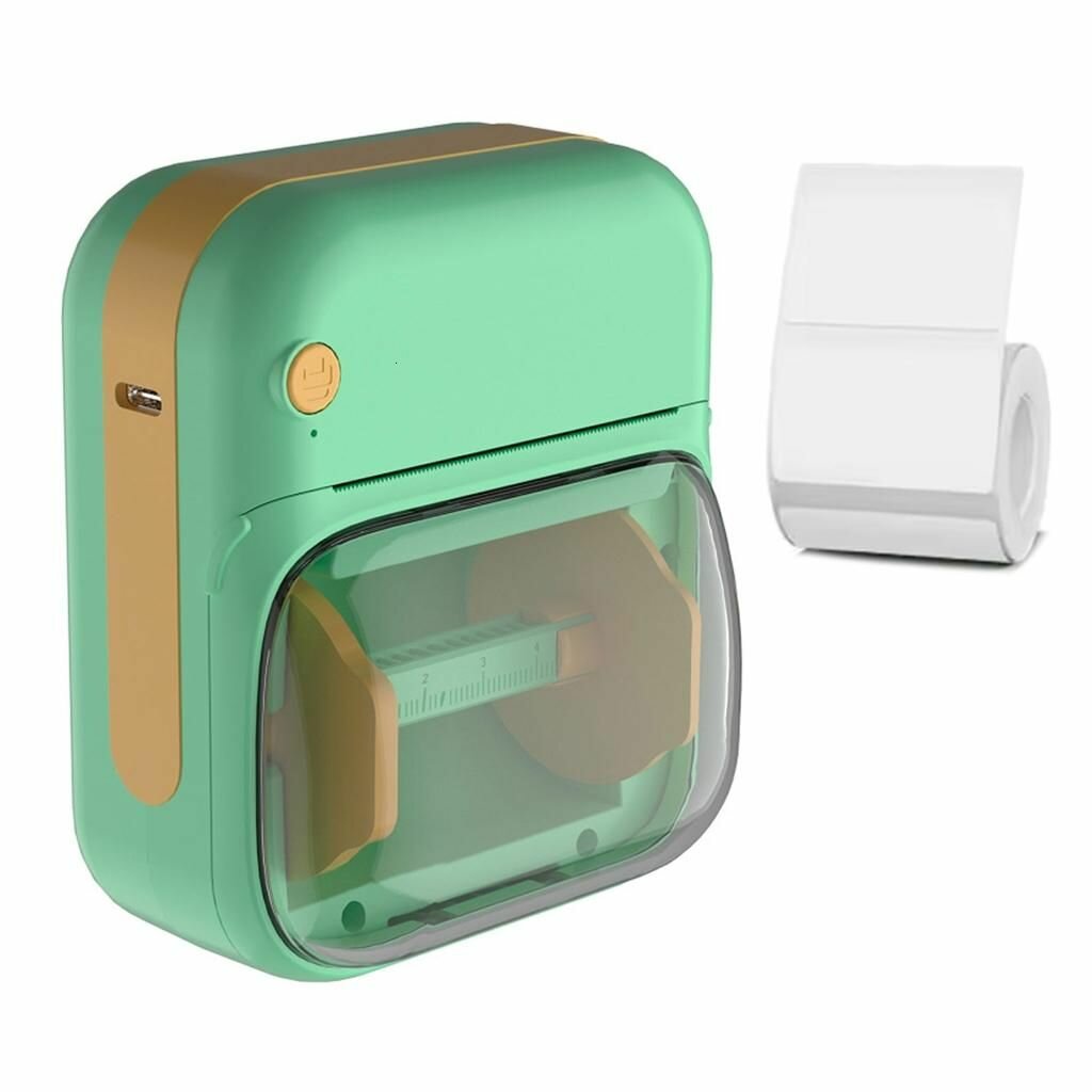Термический принтер с разрешением 200dpi для заметок, фото и QR-кодов, включает 1 рулон бумаги, аккумулятор, Зеленый