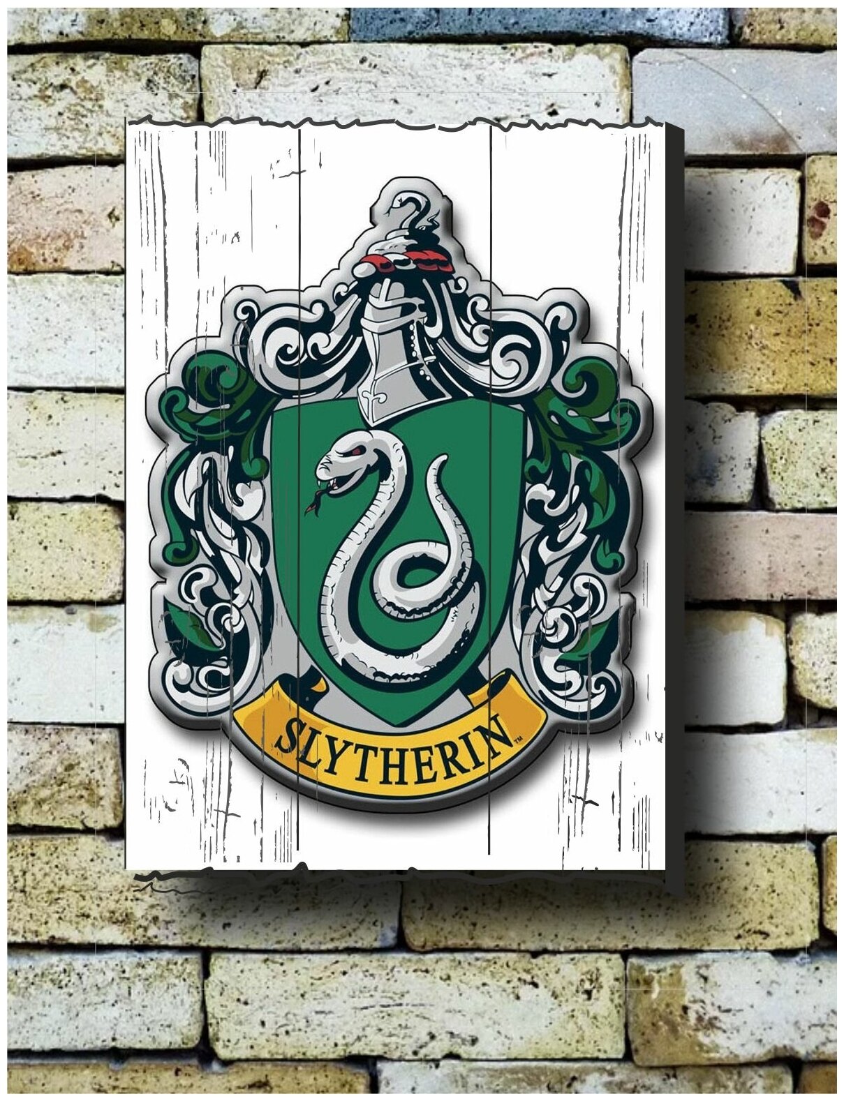 Картина на досках 'Гарри Поттер герб слизерин ' 30/40 см