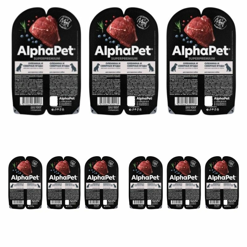 AlphaPet Корм влажный, Superpremium, для взрослых собак, оленина и северные ягоды, 100 г, 9 шт