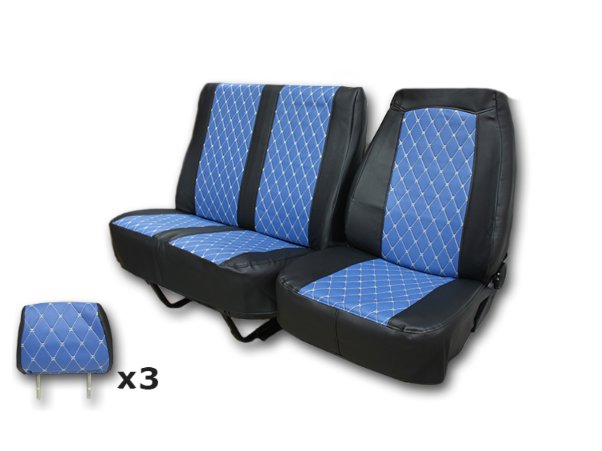 Чехлы сидений для а/м Газель Next 3-х мест, а/м Газон Next "на 3 подголовника" (синий) экокожа стеганая