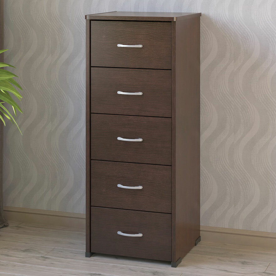 Узкий и высокий комод с 5 ящиками 460х448х1163 мм МагМебель Квант-51 венге