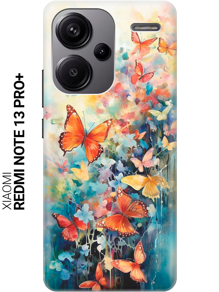 Силиконовый чехол на Xiaomi Redmi Note 13 Pro + / Сяоми Редми Ноут 13 Про + с рисунком "Бабочки акварелью"