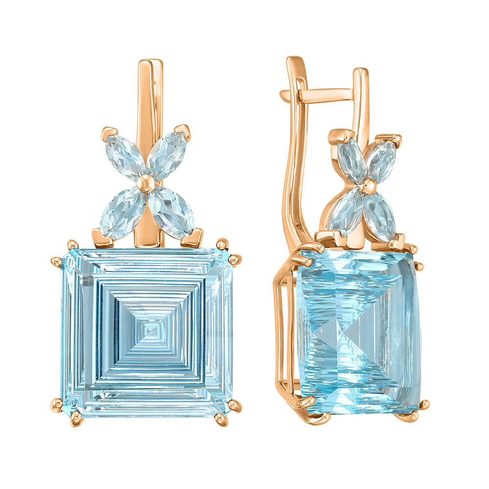 Серьги, красное золото, 585 проба, топаз