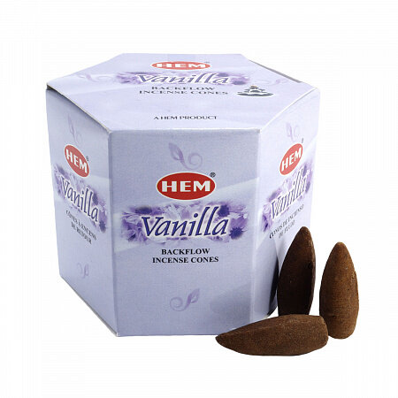 VANILLA Backflow Incense Cones, Hem (ваниль благовония пуля стелющийся дым, Хем), уп. 40 конусов.