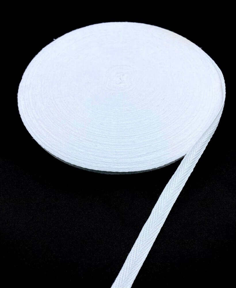 Лента киперная хлопок 1 см (10 мм) цв. белый (45 метров)